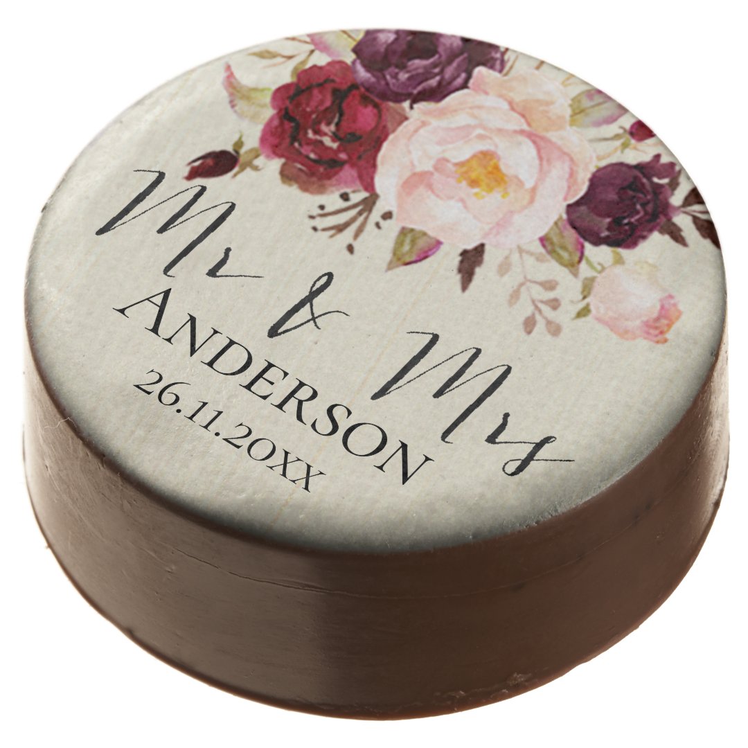 Burgundy Floral | script | Mr & Mrs | Wedding Chocolate Covered Oreo ...