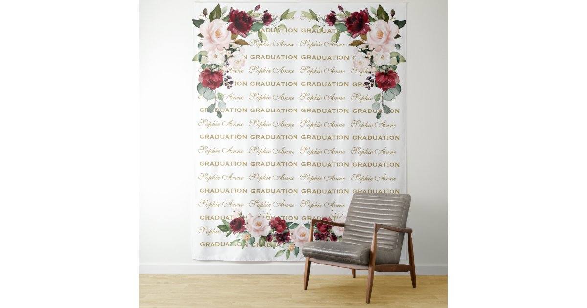 Burgundy Floral Step & Repeat Graduation Backdrop | Zazzle