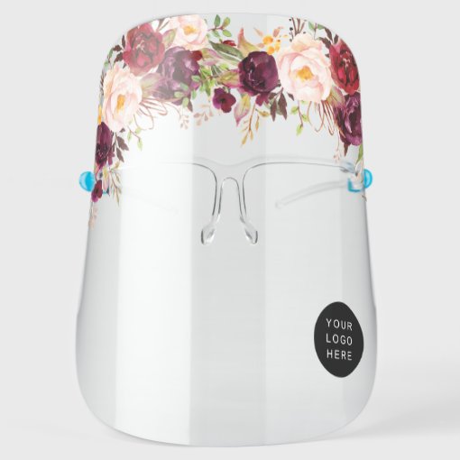 Burgundy Floral Watercolor Logo Hair Makeup Salon Face Shield | Zazzle