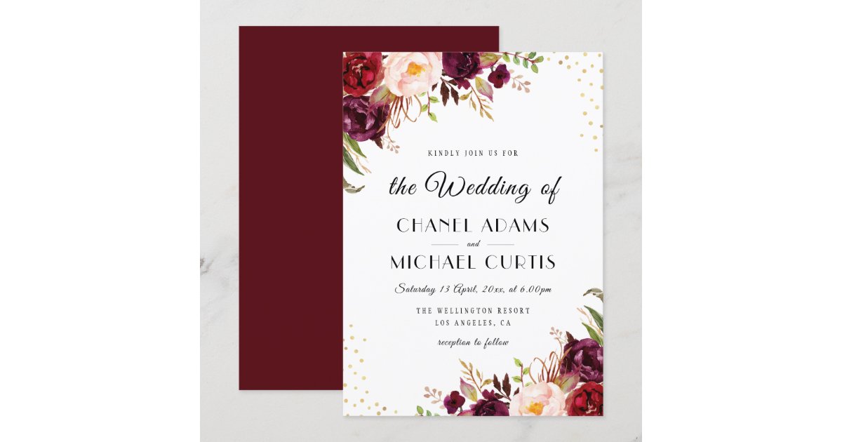 burgundy floral wedding invitation | Zazzle