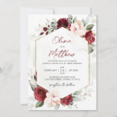 Burgundy Floral Wedding Invitation with Details | Zazzle