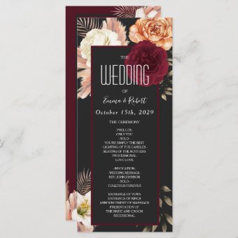 Burgundy Floral Wedding Program | Zazzle