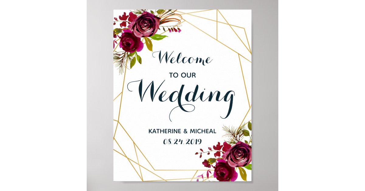 Burgundy Floral Wedding Welcome Sign | Zazzle