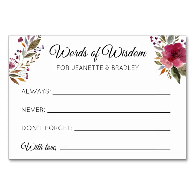 Burgundy Floral Words of Wisdom Advice Cards | Zazzle
