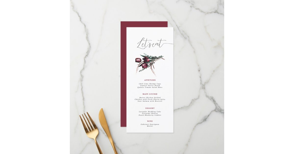 Burgundy Flower Bunch Menu Card | Zazzle
