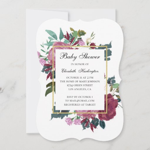 Burgundy flowers baby shower. Maroon invitation | Zazzle