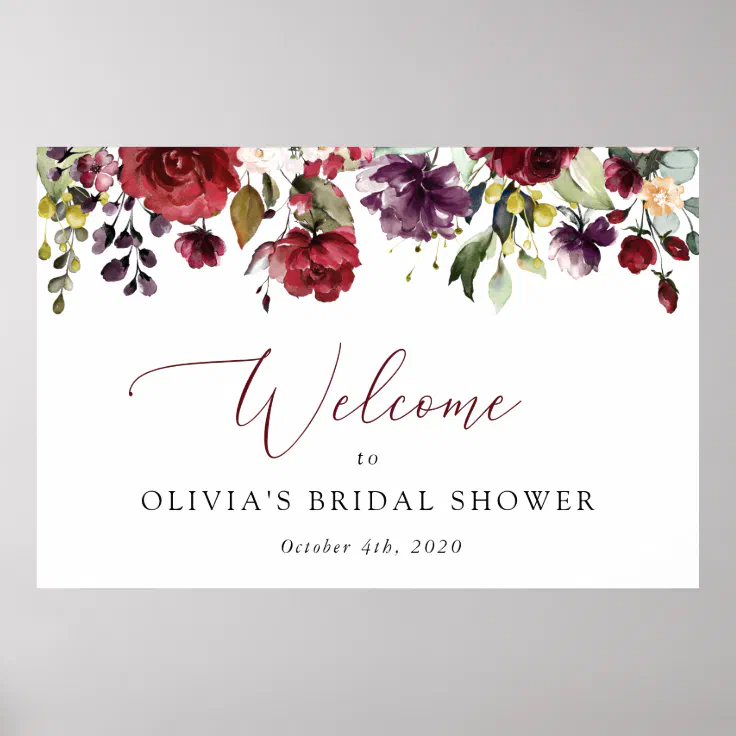 Burgundy Flowers, Pink Flowers, Bridal Welcome Poster | Zazzle