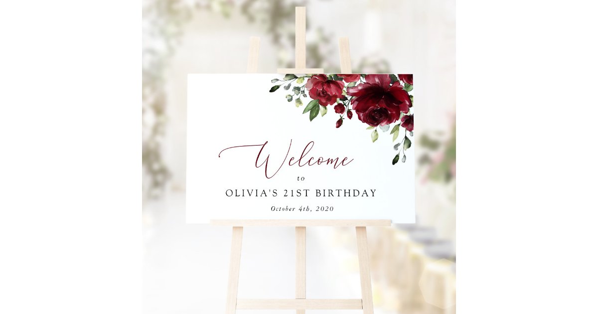 Burgundy Flowers, Red Flowers, Birthday Welcome Poster | Zazzle