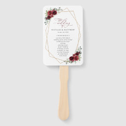 Burgundy Flowers, Red Flowers, Wedding Program Hand Fan | Zazzle