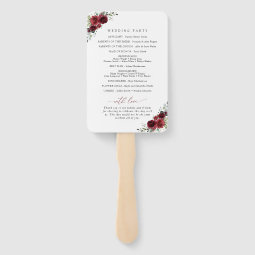 Burgundy Flowers, Red Flowers, Wedding Program Hand Fan | Zazzle
