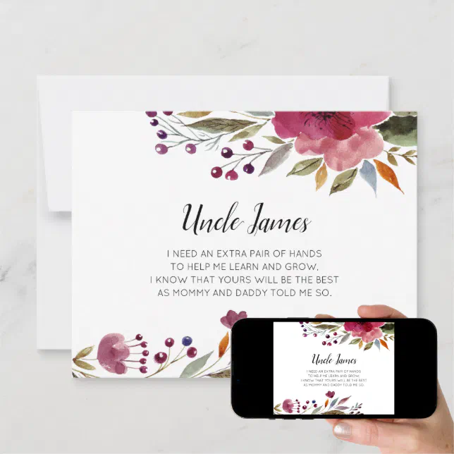 Burgundy Flowers Will You Be My Godfather Proposal Invitation | Zazzle