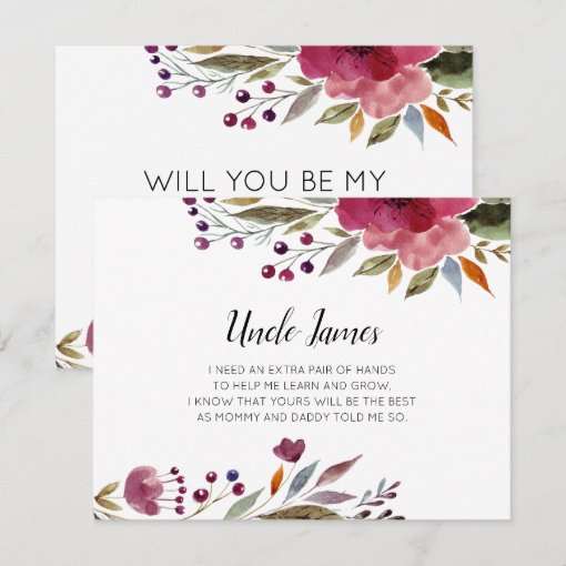 Burgundy Flowers Will You Be My Godfather Proposal Invitation | Zazzle