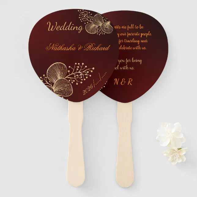 Burgundy & Gilded Floral Elegant Wedding Hand Fan | Zazzle