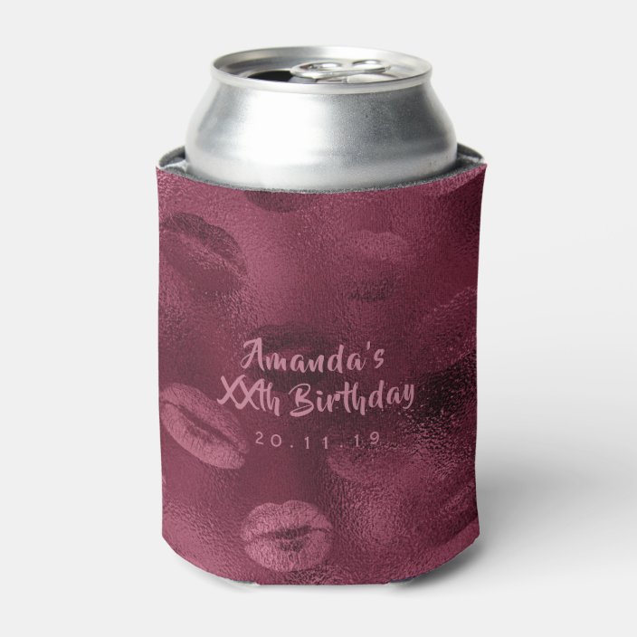 Burgundy Glam Foil Glitter Lips Can Cooler | Zazzle.com