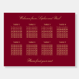 Burgundy Gold 8 Table Seating Chart Foam Board | Zazzle
