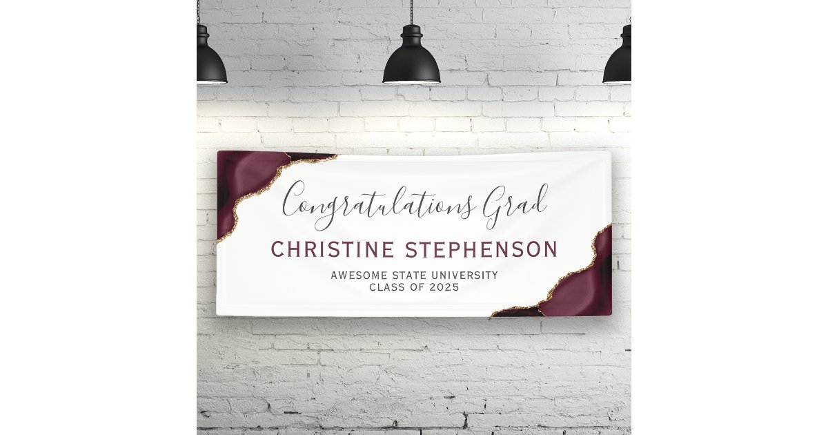 Burgundy Gold Agate Congratulations Graduation Banner | Zazzle