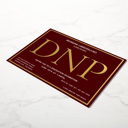 Burgundy Gold DNP Graduation Foil Invitation | Zazzle
