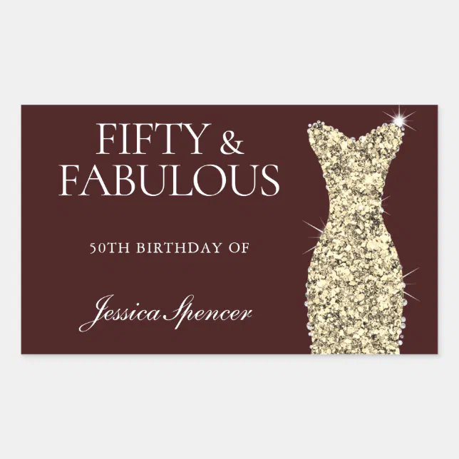 Burgundy Gold Fifty & Fabulous 50th Birthday Party Rectangular Sticker ...