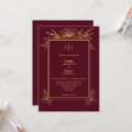 Burgundy Gold Floral Simple Monogram Wedding Invitation | Zazzle