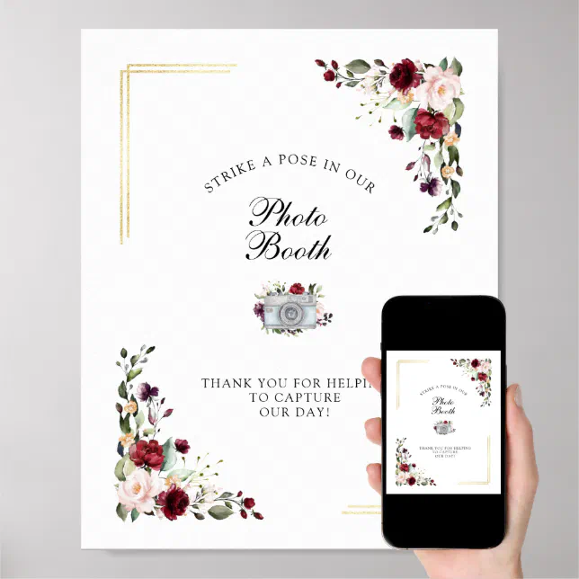 Burgundy Gold Foil Photo Booth Wedding Sign | Zazzle