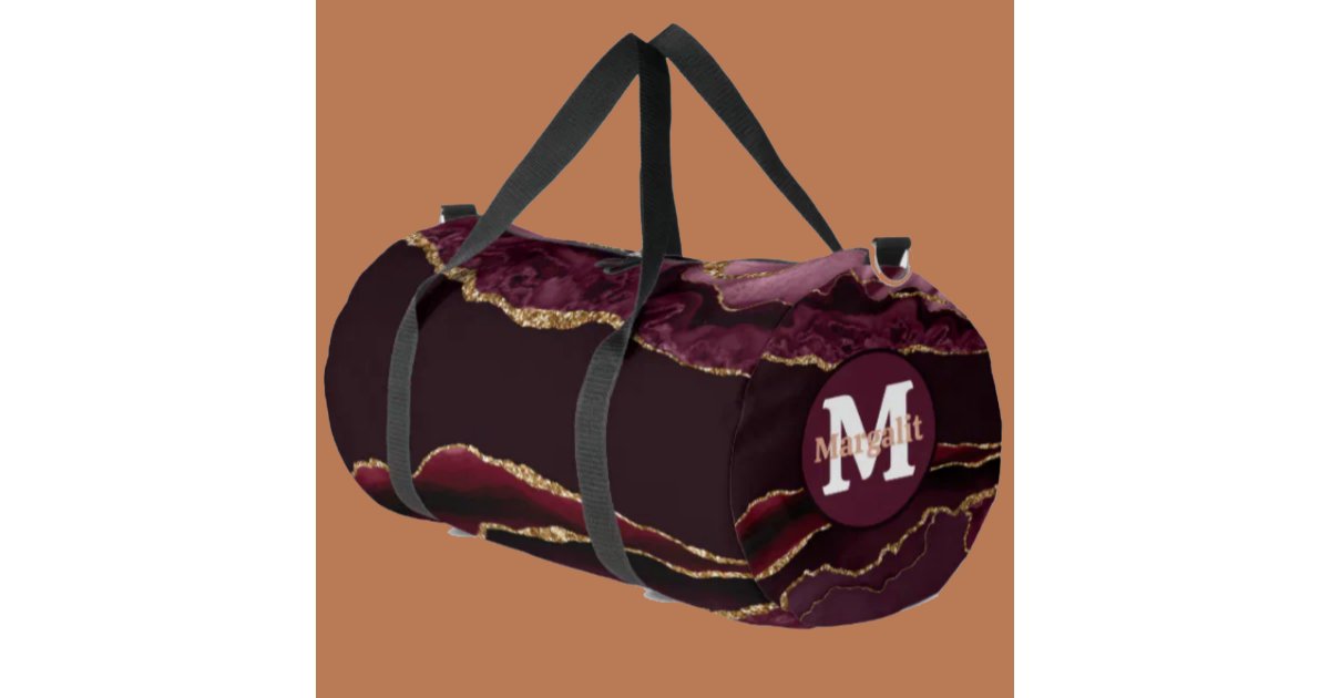 Burgundy Gold Glitter Agate Large Duffel Bag | Zazzle