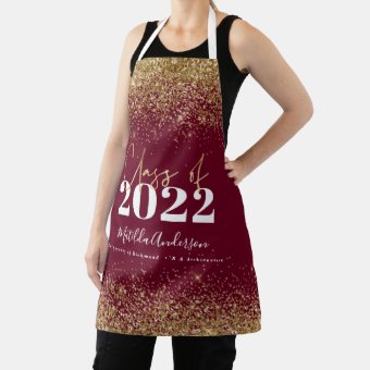 Burgundy gold glitter class of graduation modern apron | Zazzle