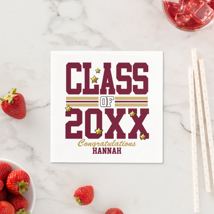 Burgundy|Gold Graduating Class Year Napkins | Zazzle