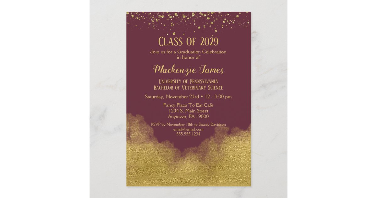 Burgundy Gold Graduation Party Invitation | Zazzle.com