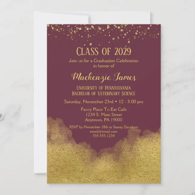Burgundy Gold Graduation Party Invitation | Zazzle