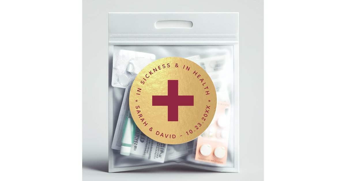 Burgundy Gold In Sickness & in Health Hangover Kit Classic Round ...