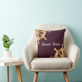 Burgundy gold steering wheels yacht boat name throw pillow | Zazzle