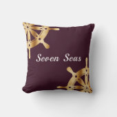 Burgundy gold steering wheels yacht boat name throw pillow | Zazzle