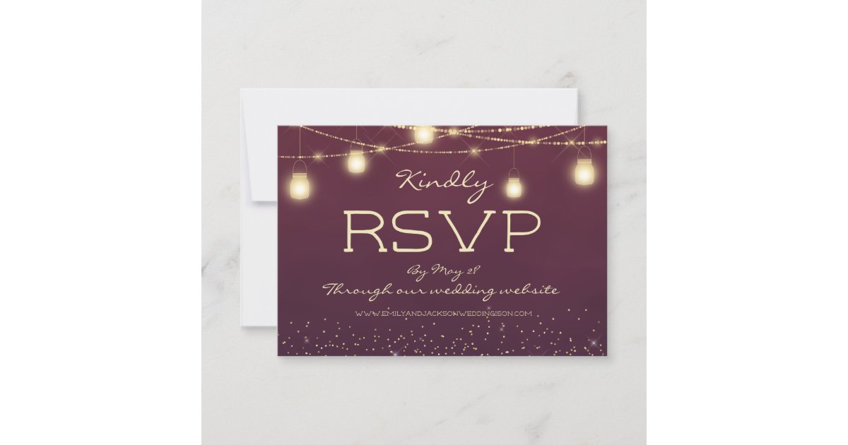 Burgundy Gold String Lights Lanterns Wedding RSVP Invitation | Zazzle