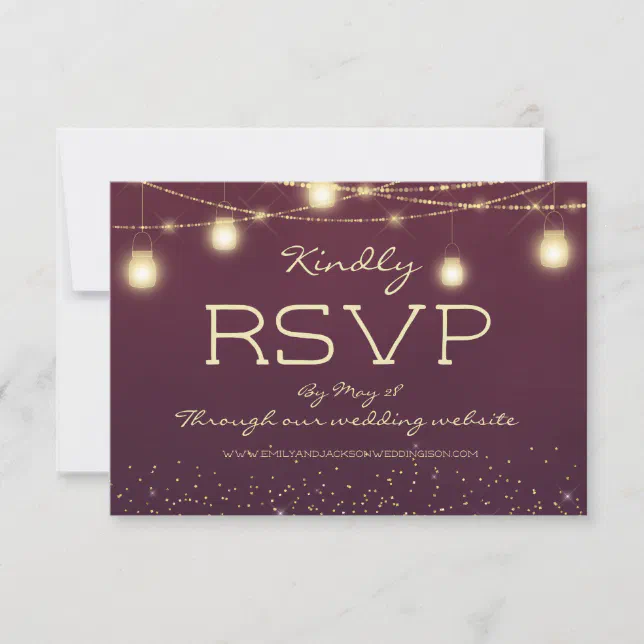 Burgundy Gold String Lights Lanterns Wedding RSVP Invitation | Zazzle
