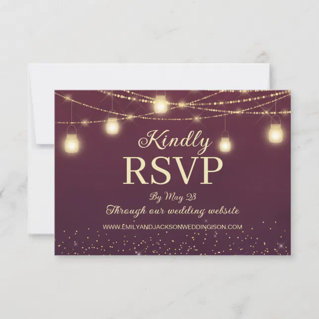 Burgundy Gold String Lights Lanterns Wedding RSVP Invitation | Zazzle