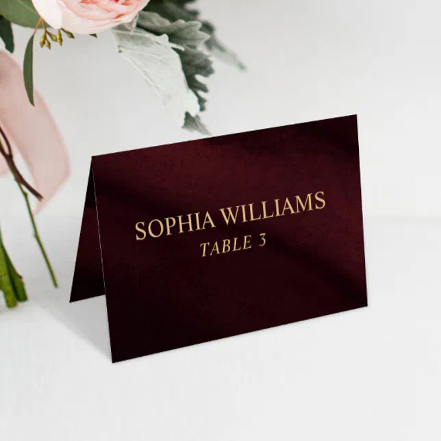 Burgundy & Gold Wedding Table Card | Zazzle