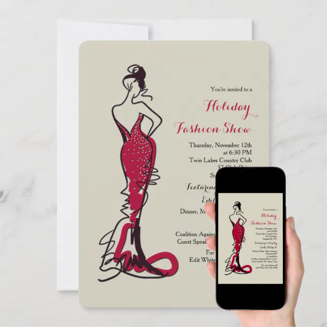 Burgundy Gown Fashion Show Invitation | Zazzle