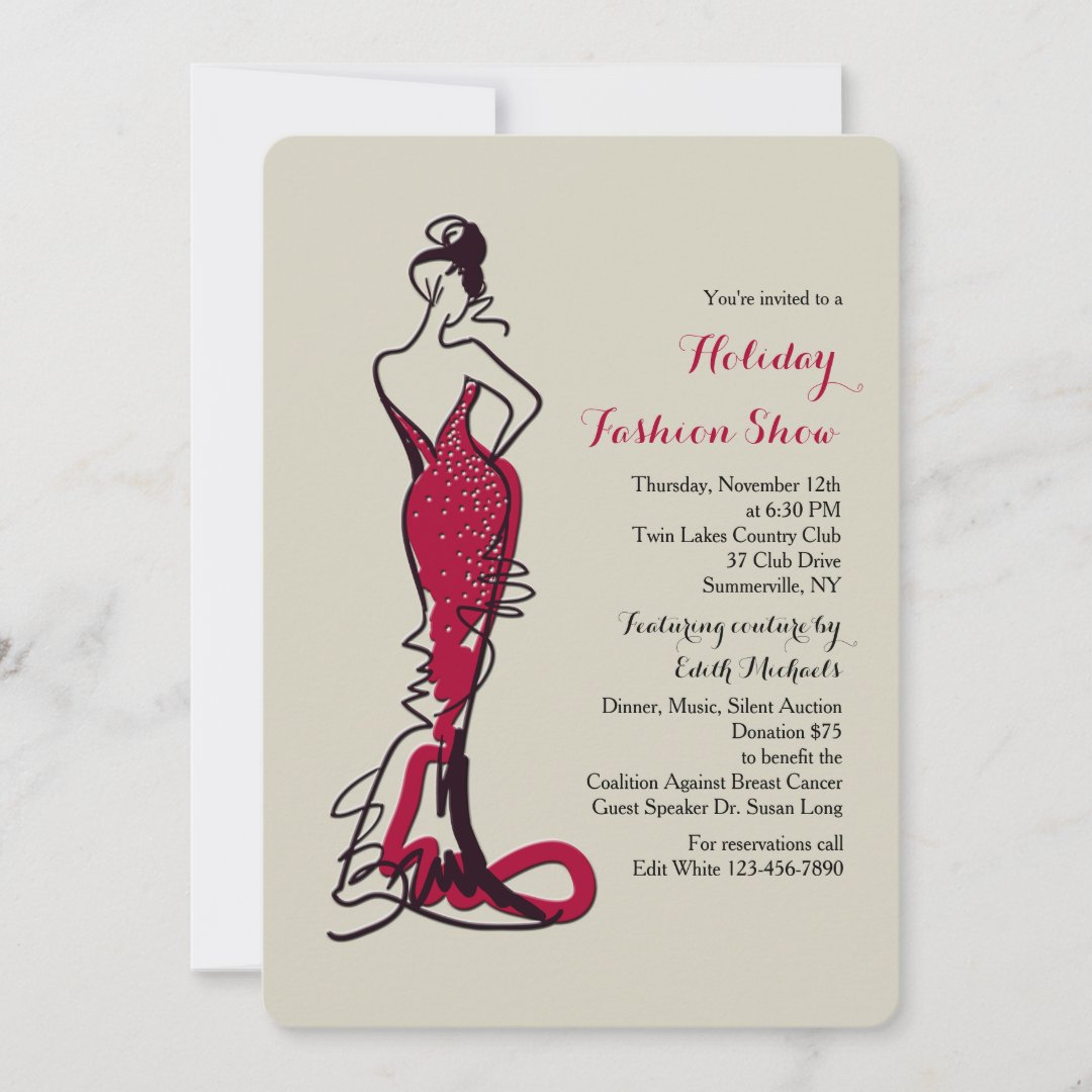 Burgundy Gown Fashion Show Invitation | Zazzle