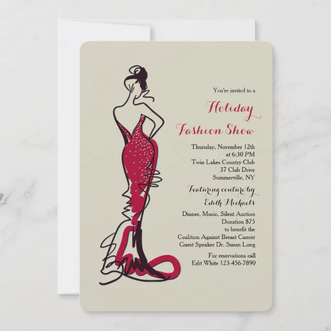 Burgundy Gown Fashion Show Invitation | Zazzle