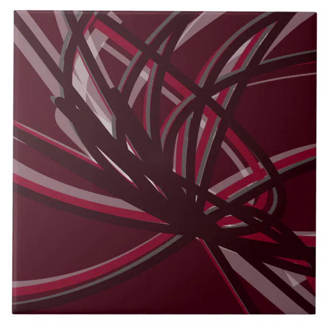 Burgundy & Gray Abstract Ribbons | Large Ceramic Tile | Zazzle