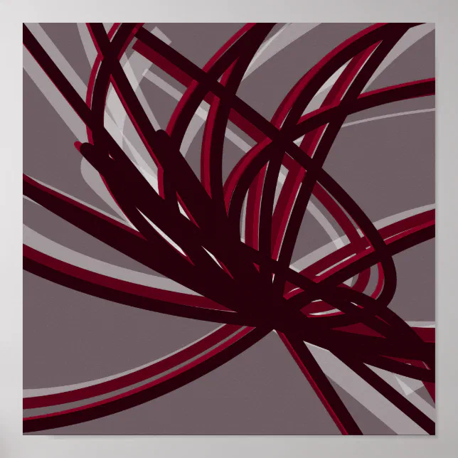 Burgundy & Gray Abstract Ribbons | Shadows & Light Poster | Zazzle