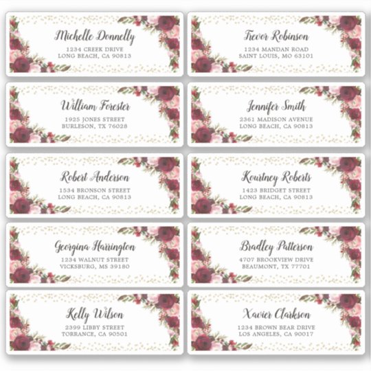 Burgundy Guests Name and Address Wedding Label | Zazzle.com