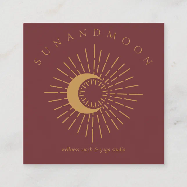 Burgundy Healing Sun Moon Spiritual Solar Energy Square Business Card ...