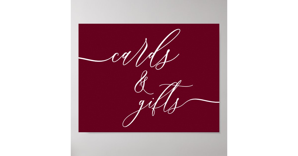 Burgundy Horizontal Calligraphy Cards And Gifts Poster | Zazzle