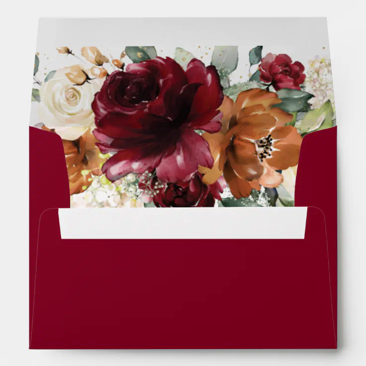 Burgundy Ivory Rust Orange 5x7 Card Wedding A7 Envelope | Zazzle