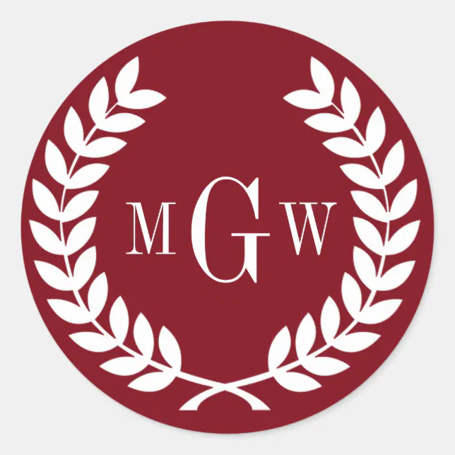 Burgundy Laurel Wreath Monogram Env Seal | Zazzle