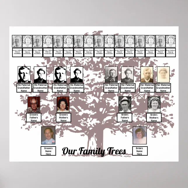Burgundy Leafage Tree Two Family Trees Poster | Zazzle