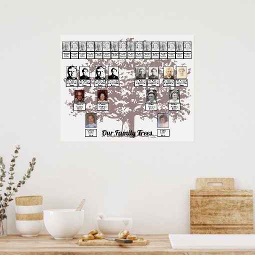Burgundy Leafage Tree Two Family Trees Poster | Zazzle
