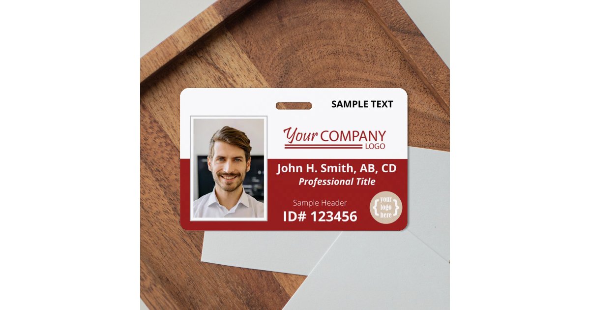 Burgundy Logo Entry Employee Photo ID Badge | Zazzle