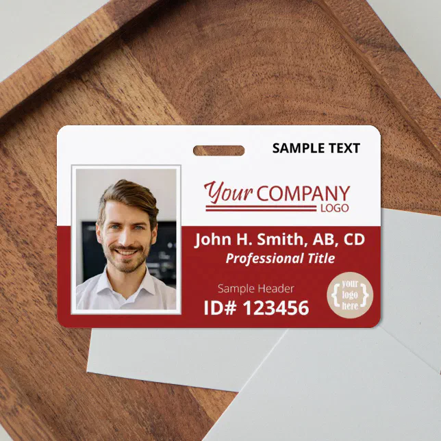 Burgundy Logo Entry Employee Photo ID Badge | Zazzle